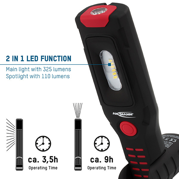 Ansmann looplamp oplaadbaar | IL300R | 325 lumen | IP20 | Zwart Ansmann 123led.nl